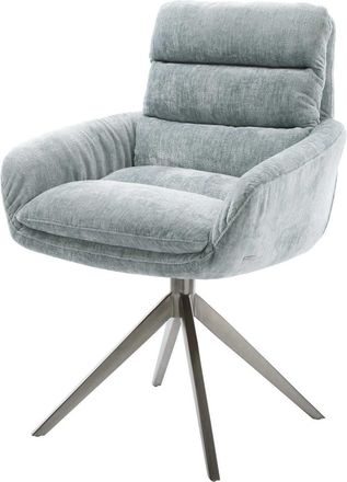 DELIFE Esszimmerstuhl Abelia-Flex mit Armlehnen Kreuzgestell breit Graphit Chenille Pastellblau 360&deg; drehbar Wippfunktion