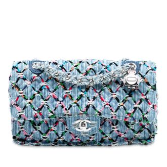 Chanel Blue Medium Denim Rainbow Woven Stitch Quilted Robot Charm Single Flap