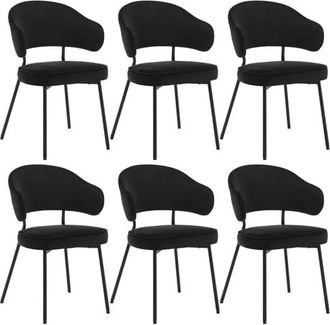 Woltu Lot de 6 Chaises Salle &agrave; Manger, Cuisine, Velours, Si&egrave;ge Rembourr&eacute;, Style Scandinave, Avec Dossier et Accoudoirs, Pieds en M&eacute;tal, Noir, BH389sz-6