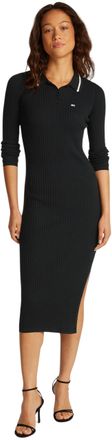 Tommy Jeans Damen Polokleid Midi Beinschlitz, Schwarz (Black), XL