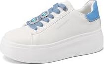 Queen Helena Baskets Platform Baskets avec strass pour femme X32-9, X32 8 Blanc et Bleu, 35 EU