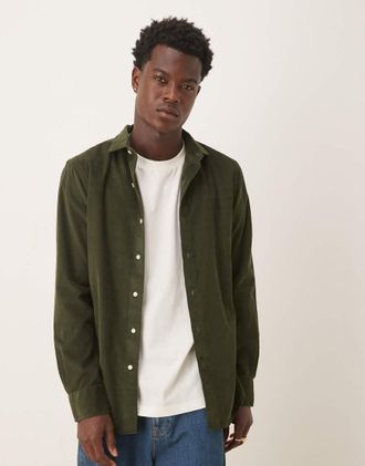 Polo Ralph Lauren Slim-Fit-Hemd in Olivgr&uuml;n aus Feincord mit Logo-Symbol