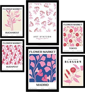 Nacnic Lot de 6 affiches de fleurs. Fleurs de campo. Impressions nature et botanique pour lam&eacute;nagement et la d&eacute;coration dint&eacute;rieur. A3 et A4, sans cadres