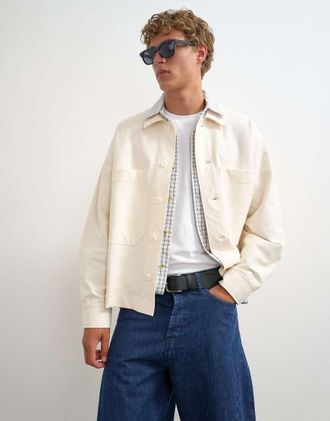 Topman surchemise en jersey serg&eacute; coupe oversize &eacute;cru-Blanc