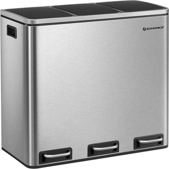 Songmics Songmics - Poubelle Cuisine, 3 x 18 l, Poubelle de Tri, 3 Compartiments, 15 Sacs Poubelles, D&eacute;chets, Compost, Fermeture en Douceur, P&eacute;dales, Seaux