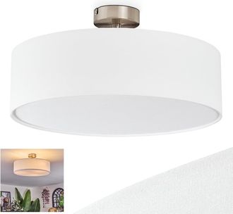 HOFSTEIN Deckenleuchte Foggia, Deckenlampe aus Metall/Stoff/Kunststoff in Nickel-matt/Weiß, runde Leuchte im modernen Design (Ø 40 cm), E27, Esszimmer, Wohnzim
