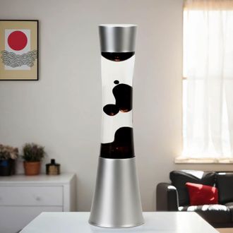 Licht-Erlebnisse SANDRO Design Lavalampe Silber Lila mit Schalter 39,5cm hoch G9 Retro Tischlampe Jugendzimmer