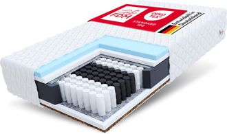 FDM Calmera Max Taschenfederkernmatratze 180x200 cm Matratze 7-Zonen Hochelastischer HR Komfortschaum Kokos Härtegrad H3/H4 (Mittelweich/Hart) 26 cm Höhe 