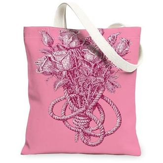 Generic Sacs fourre-tout en toile motif floral de p&ecirc;che, sacs d&eacute;picerie r&eacute;utilisables, l&eacute;gers et lavables avec bandouli&egrave;re en toile, p&ecirc;che, 13x15 Inch