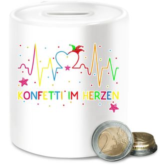 Shirtracer Spardose - & Fasching - Spardosen - Konfetti im Herzen Herzschlag I Köln Karneval - Unisize - Weiß - babyparty Faschings Regenbogenfarben Karnevals Ve