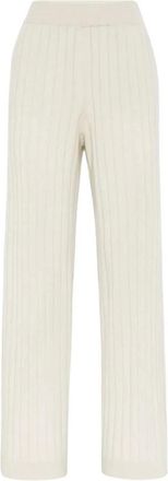 Brunello Cucinelli Femme, Pantalons, Beige, Taille: 38 FR Pantalon en maille côtelée plate de cachemire avec détail monili