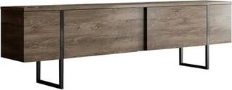 Dmora Meuble TV Centaurus, Buffet de Salon, Armoire Basse pour TV, Base Murale de Rangement, 180x30h50 cm, Noyer et Noir