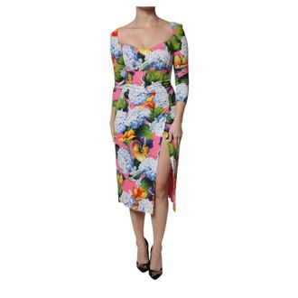 Dolce & Gabbana Blumendruck Midi Kleid Seitenschlitz - - Dresses - Damen - Mehrfarbig - S