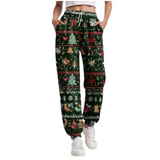 Generic Pantalon de jogging surdimensionné à jambe large pour femme, pantalon de survêtement taille haute sur le thème de Noël avec cordon de serrage et poche