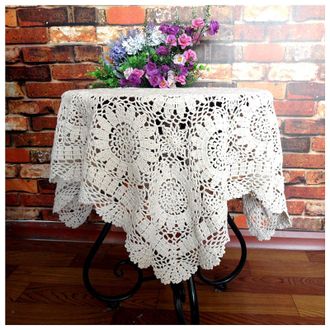 Generic Handgefertigte Vintage-H&auml;keltischdecke, Quadratische Spitzendeckchen, Tischdecke Aus Baumwolle(Beige,80x80cm(31x31in))