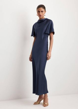 Mango Robe satin col b&eacute;nitier bleu p&eacute;trole - Femme - S - MANGO