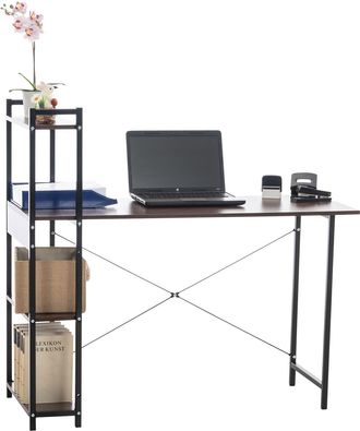 Clp Schreibtisch Poe I Bürotisch Mit Stauraum I Computertisch Mit Regalen I Laptoptisch Im Industrial Look, Farbe:walnuss