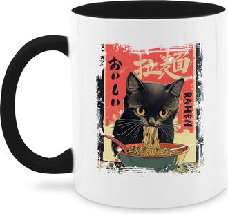 Shirtracer Tasse Tassen 325ml - Ramen Nudeln Katze Japan Anime Geschenke Katze I Manga Geschenk Kawaii Geschenk Cute Stuff Y2K I Japanese I Cat - 325 ml - Schwar