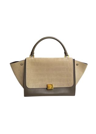 Celine Beige Crocodile Embossed Trapeze Bag