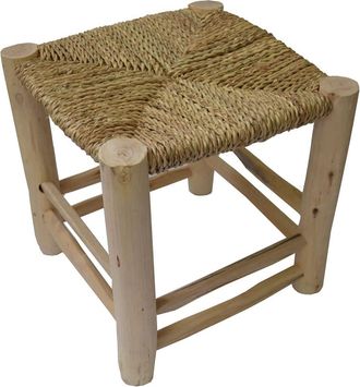 Simandra Scandi Stil Holzhocker Hocker Fußhocker mit geflochtenen Palmenblättern 30x30 cm
