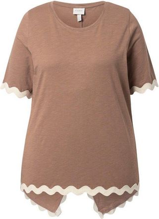 Ulla Popken T-Shirt T-Shirt Zierborte Rundhals Halbarm Biobaumwolle
