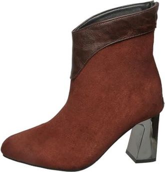 Generic Bottines &eacute;l&eacute;gantes r&eacute;tro en faux daim avec bout pointu et fermeture &eacute;clair &agrave; larri&egrave;re pour femme, marron, 37.5 EU