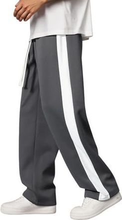Generic Pantalon de jogging pour homme - Printemps - Jambe droite - Ray&eacute; - Bloc de couleurs - Sport - Pantalon de loisirs, gris, XXL