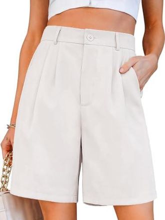 Minetom Femme Bermuda Short DÉté Jambe Large Short Court Décontracté avec Poches Fluide Droit Habillé Travail Au Bureau Short B Abricot S