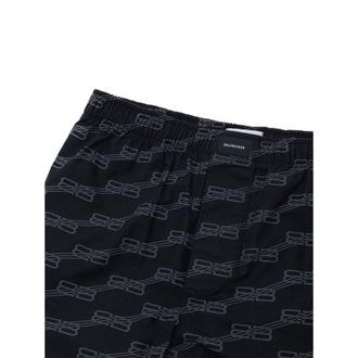 Balenciaga Allover Logo Cotton Bermuda Shorts - Black
