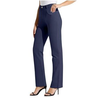 Generic Pantalon habillé pour femme - Pantalon de travail décontracté - Pantalon de yoga pour femme - Pantalon de bureau extensible et léger avec poches, noir