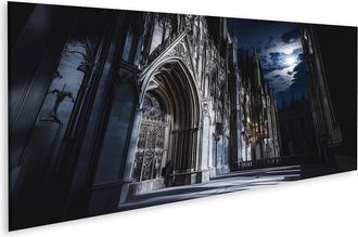 Islandburner Bild auf Leinwand Mondlicht &uuml;ber gotischer Kathedrale bei Nacht f&uuml;r Schlafzimmer Romantiker Galerie Bilder Wandbilder Poster