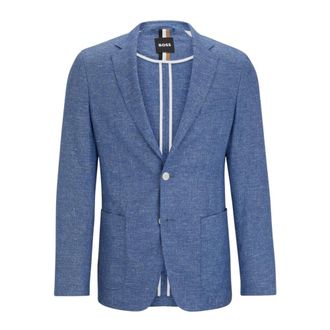 HUGO BOSS Homme, Vestes, Bleu, Taille: M Veste Slim Fit en Mélange de Lin avec Micro Motif Bleu Clair