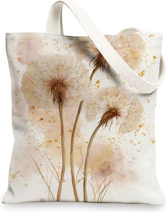 Generic Sacs fourre-tout en toile motif pissenlit, sacs de courses réutilisables, légers et lavables respectueux de lenvironnement, blanc, 13x15 Inch