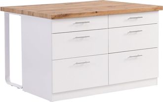 Vente-Unique K&uuml;cheninsel mit 6 Schubladen aus MDF & Metall - Wei&szlig; & Holzfarben hell - ALEGRITA
