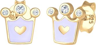 Elli Ohrringe Kinder Ohrstecker Krone mit lila Emaille und Kristallen in 925 Sterling Silber vergoldet