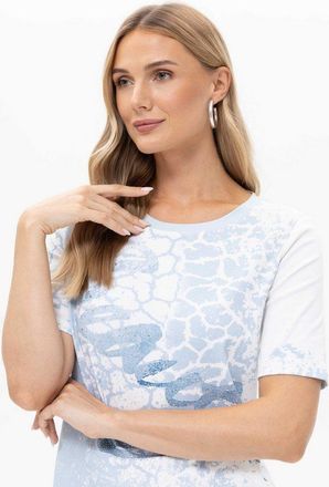 Passioni T-Shirt in wei&szlig; mit hell blauem Muster Wei&szlig;es Sommer T-Shirt mit hellblauem Blumen Muster