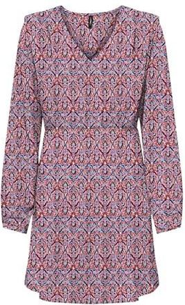 Only Onlnova Life Vis L/S Monica Dress Robe, Rouge Orange/AOP : 591 Soul, XS Femme