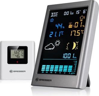 Bresser Funk-Wetterstation MeteoTemp TBV mit grafischer Wettervorhersage, Innen-/Außentemperatur, Luftfeuchtigkeit, Luftdruckhistorie