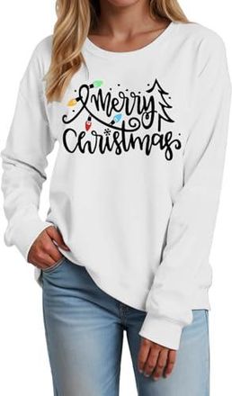 Generic Pull de No&euml;l pour femme avec imprim&eacute; sapin de No&euml;l - Grande taille - Haut &agrave; manches longues - Coupe ample - Doux et confortable - Pull amusant pour fe