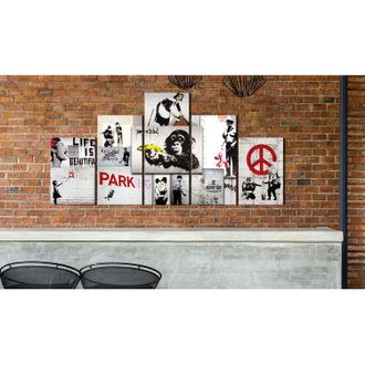 Artgeist home24 Wandbild Street Crimes: Banksy Art Holzwerkstoff & Textil Multicolor 200 x 100cm