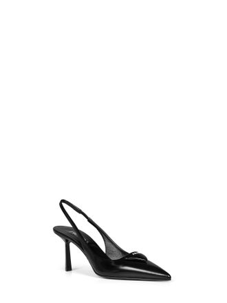 Prada Womens Slingback Pumps Brushed Black Leather Calf High Heel Shoes
