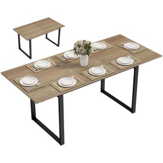 HOMCOM Table &agrave; manger extensible - HOMCOM - pour 6 &agrave; 8 personnes - rectangle - pi&egrave;tement en acier - MDF - 180 x 80 x 75 cm - bois naturel