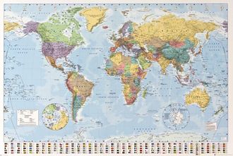 1art1 Karten Poster Politische Weltkarte Mit Flaggen Plakat | Bild 91x61 cm