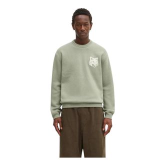 Maison Kitsun&eacute; Fox Head Intarsia Pullover - - Knitwear - Herren - Gr&uuml;n - L