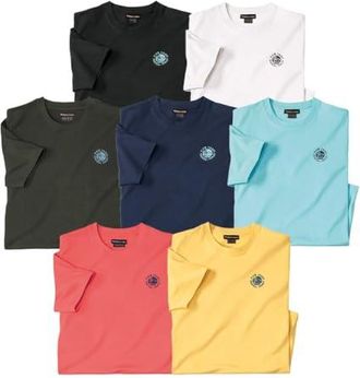Atlasformen Lot Tee Shirt Homme - Lot de 7 T-Shirts à Manches Courtes avec Col Rond - Disponible en Grandes Tailles du M au 5XL