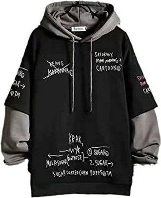 ORANDESIGNE Patchwork Sweat-Shirt &agrave; Capuche Homme Sweats &agrave; Capuche Pull &agrave; Manches Longues Hoodie Sportswear avec Poches &agrave; Cordon K Gris L