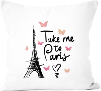 Autiga Kissenbezug Kissen-H&uuml;lle Deko-Kissen Take me to Paris wei&szlig; Pullover