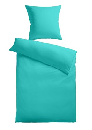 Mesana Kinzler Q-17214/68 Baumwoll Satin-Bettw&auml;sche uni 80 x 80 cm + 155 x 200 cm, aqua