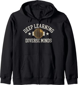 Trendy Apparel Deep Learning Diverse Minds Grid Lines Globes Kapuzenjacke