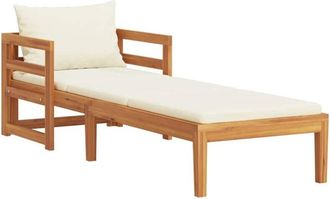 vidaXL Chaise longue avec coussins blanc cr&egrave;me Bois dacacia solide